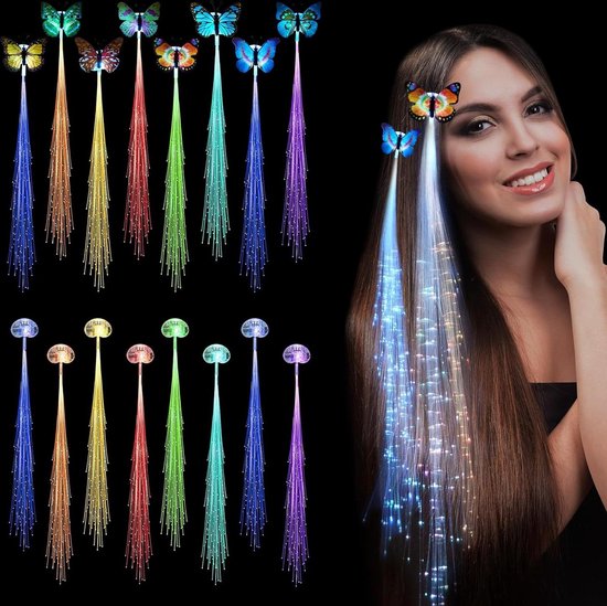 16 STKS LED Vlinder Knipperende Fiber Optic Haar Braid Haarspeldjes ...