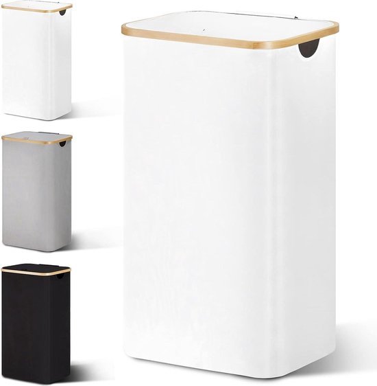 Wasmand 85 liter met deksel - Wasverzamelaar smal - Opvouwbare wasmand hout bamboe -... | bol