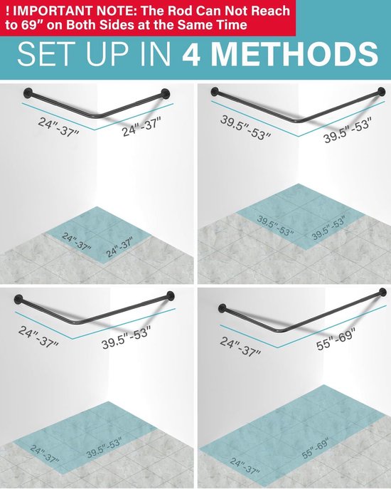 Verstelbare Hoekdouchestang met Plafondsteun, 90 Graden Gebogen ...