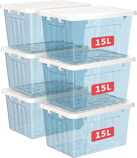Opbergdozen 15L - 6 Stuks Met Deksels, Stapelbaar en Nestbaar voor ...