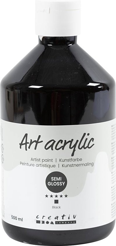 Acryl Verf, semi-glanzend, dekkend, zwart, 500 ml/ 1 fles | bol