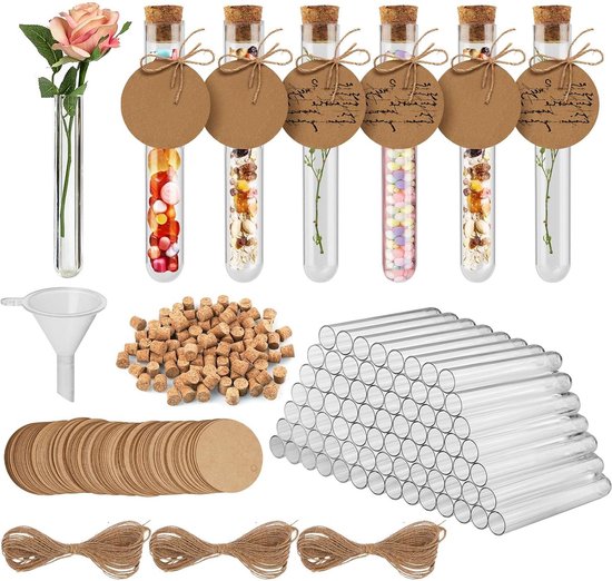 Set of 100 Test Tubes with Cork - Transparent Plastic Test Tube Set ...