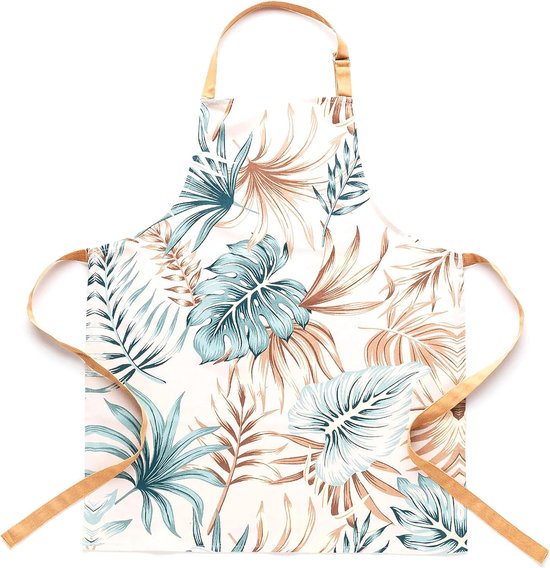 Kookschort Leafy 60 x 75 cm - 100% Katoen, Bloemen - Beige Keukenschort ...