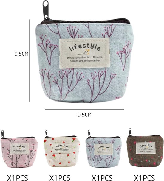 Mini-portemonnee dames - 4-delige set - Compacte en duurzame stoffen ...