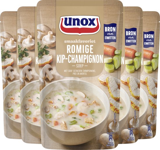 Unox - Soep In Zak - Romige Kip-Champignonsoep - 5 Zakken x 570 ml | bol