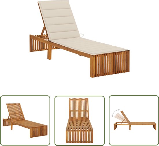 The Living Store Ligbed met kussen massief acaciahout - Ligbed - Lounge ...