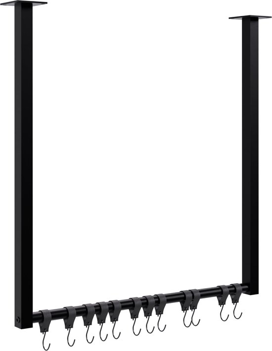 CLP Fenton Garderobestang - Met 12 haken - Voor plafondmontage - Zwart ...