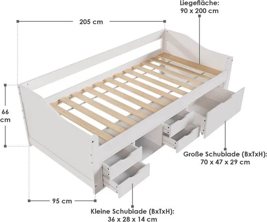 1 persoons bed Nalu - Wit - 90 x 200 cm | bol