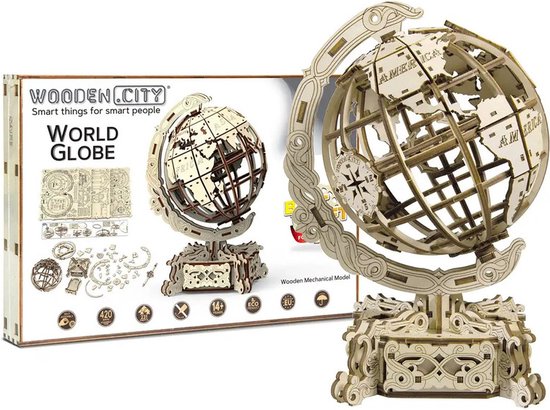 World globe wooden.city houten 3D mechanische puzzel | bol