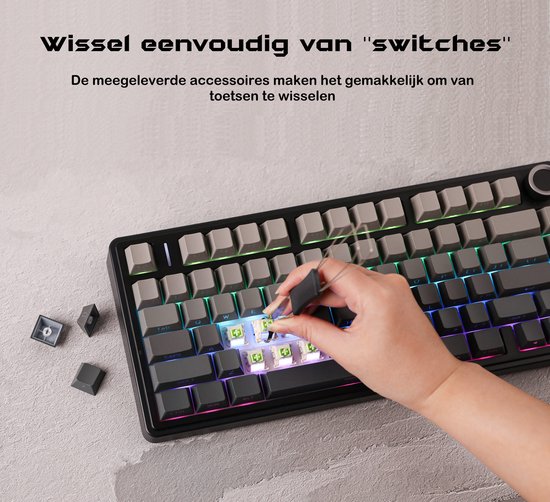 EPOMAKER x AULA F75 - Zwart/Grijs - Mechanisch Draadloos Toetsenbord ...