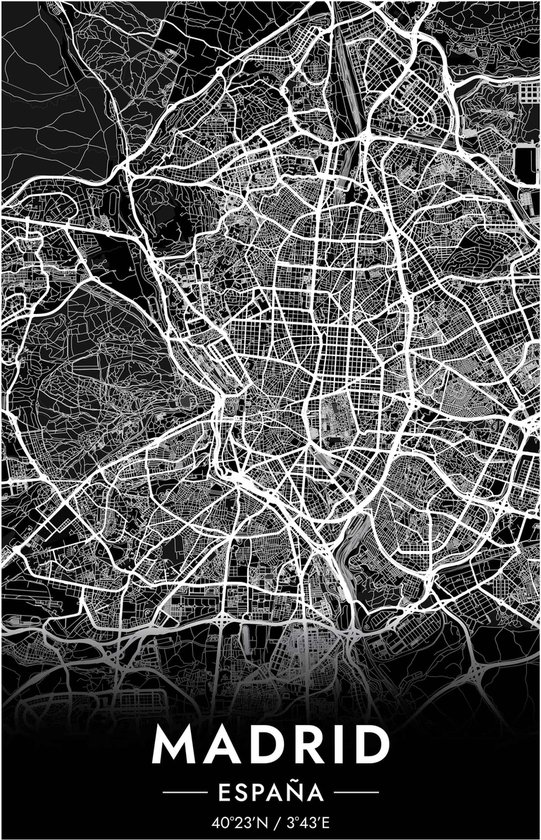 Madrid Poster | Spain Poster | Zwart Poster | Stad Poster | Kaart ...