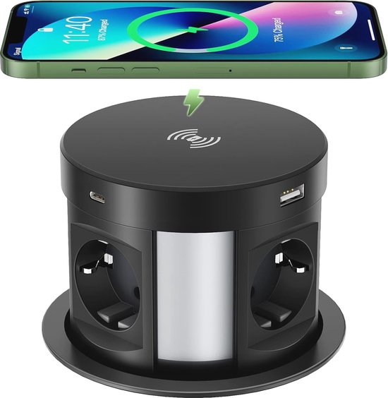 Intrekbaar Tafelstopcontact met 4 Stopcontacten en 4 USB-poorten ...