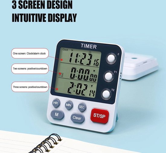 Keukentimer met 3 kanalen en groot display - Digitale countdown ...