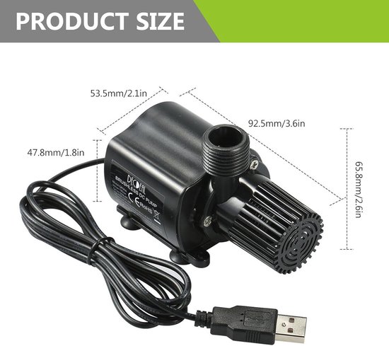 Mini Waterpomp voor Aquarium en Vijver - 500 L/u, Ultra Stille ...