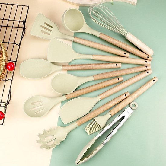 Kitchen Utensil Set, 12-Piece Silicone Cooking Utensils Cooking Cutlery ...