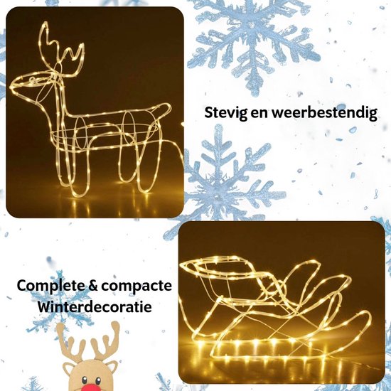 Rendier met Arreslee - 160 cm - LED Slangverlichting - 180 Warm Witte ...