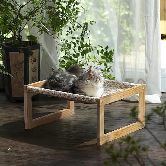 Hondenbed, groot ademend kattenbed, houten kattenhangmat voor buiten ...