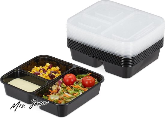 Mrs. Jones Meal Prep Bakjes Set van 10 - 3 Vakken - Magnetron en ...