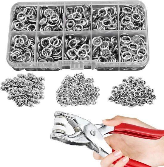 Metalen drukknopen set 100 stuks met tang - voor jersey kleding en stof ...