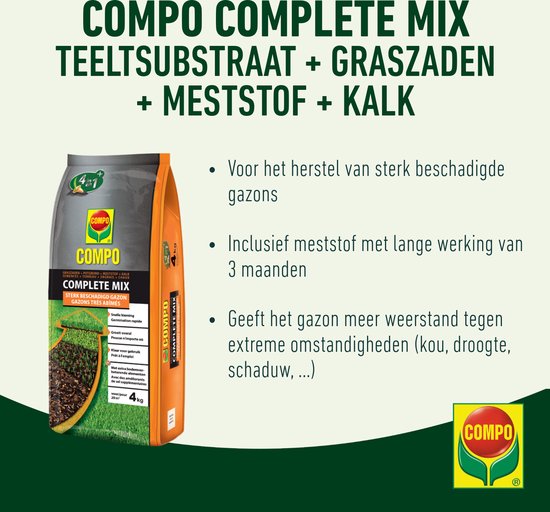 COMPO Complete Mix - herstel van sterk beschadigde gazons - 4 in 1 ...