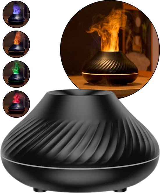 Aroma Diffuser Flame Black / Vulkaan diffuser / 3D Vlam Aromatherapie ...