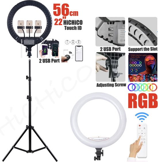 Ring Fill Light 22" RGB 12V Touch Met 2x USB Port, Remote Control - RGB ...