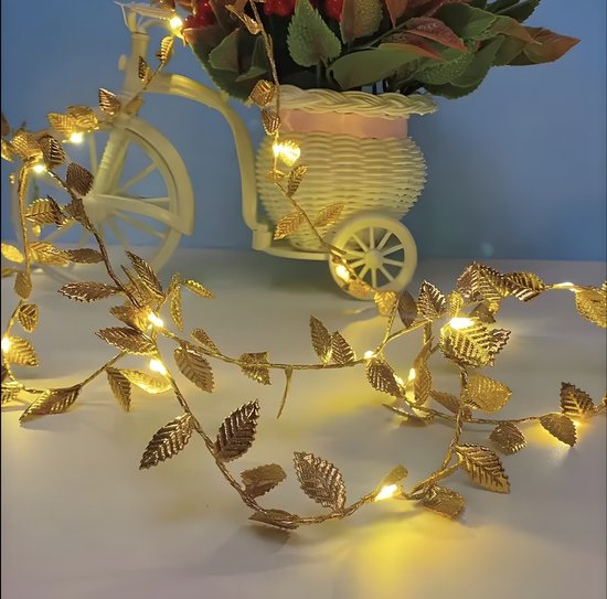 Sfeerverlichting Kerst - Tafelversiering Goud Blad lichtsnoer - 2 meter ...
