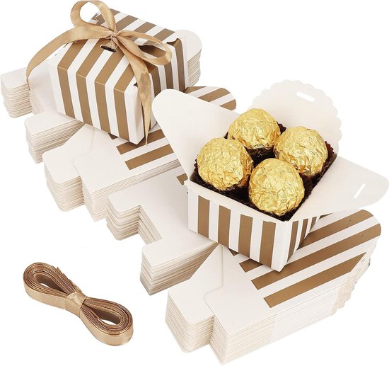 Pak Wit Gouden Kartonnen Geschenkdoosjes met Lint - Huwelijks Geschenk ...