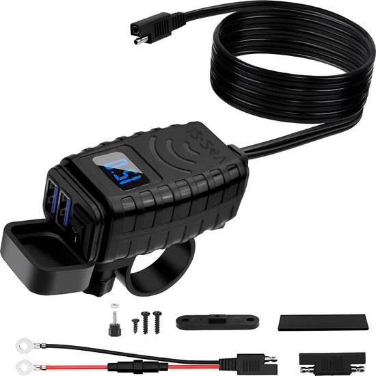 Motorfiets USB-lader met schakelaar en led-spanningssensor - Quick ...