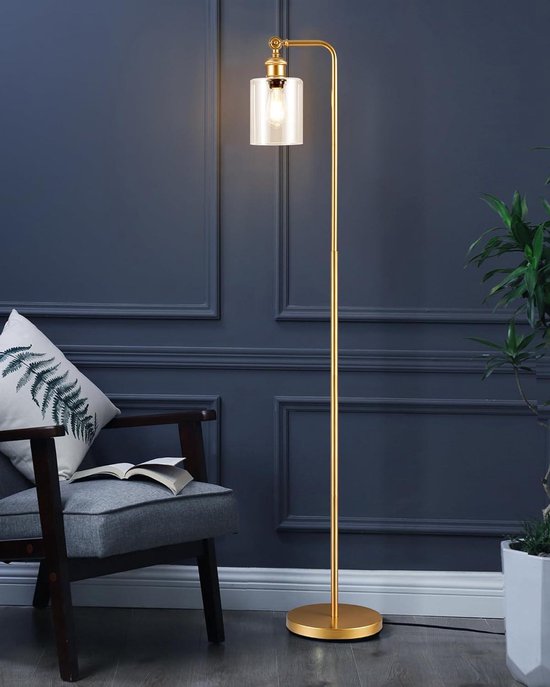 Moderne LED Staande Lamp met Glazen Kap en Goud - Voor Woonkamer Hoek ...