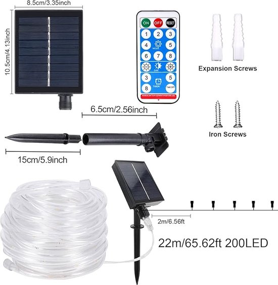 Solar Lichtslang Lichtketting – 22 Meter Waterdichte Lichtslang met 200 ...