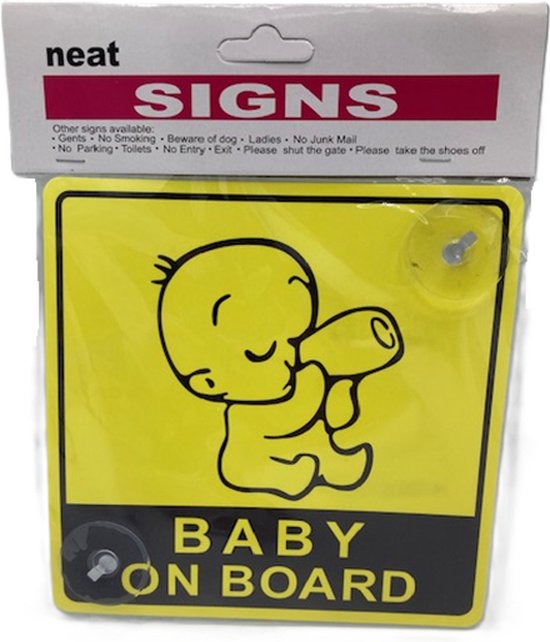 Neat Signs - Baby On Board - 15 x 15 cm - met Zuignappen - Autoraam | bol