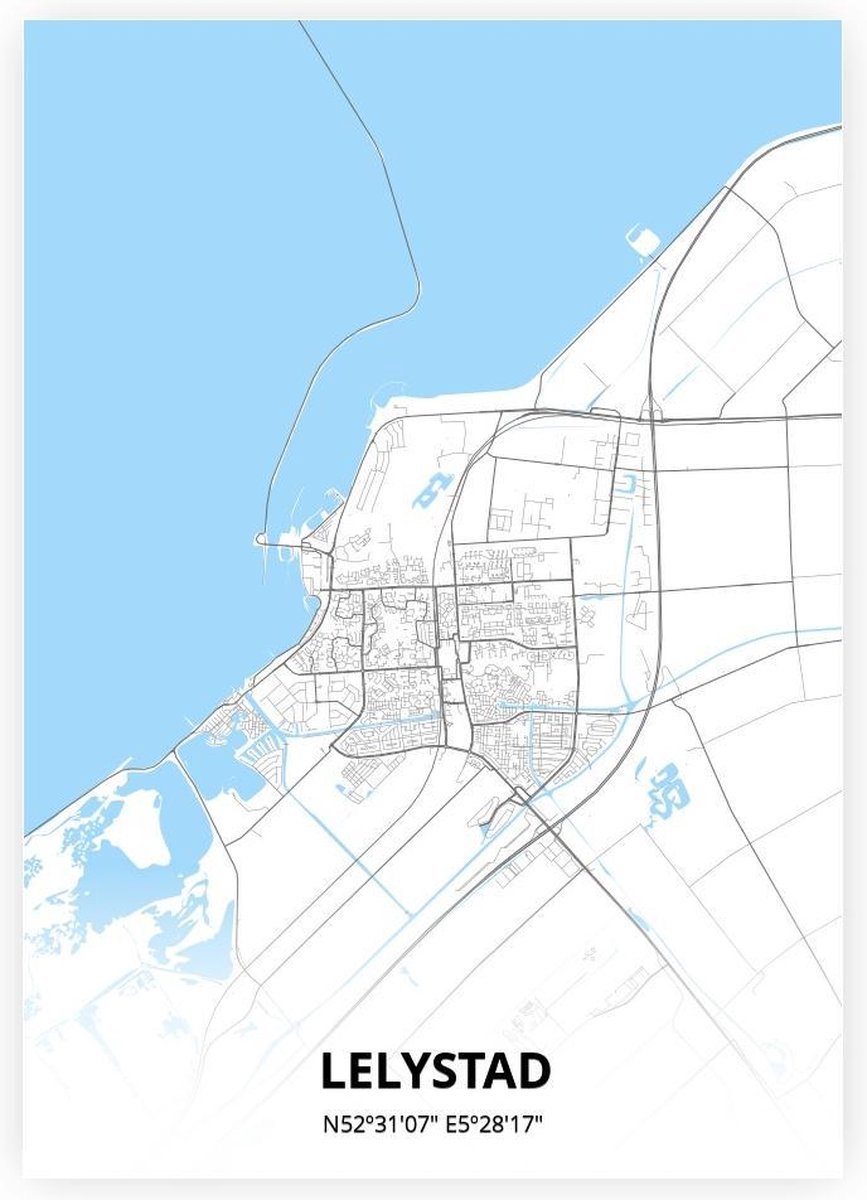 Lelystad plattegrond - A3 poster - Zwart blauwe stijl | bol.com