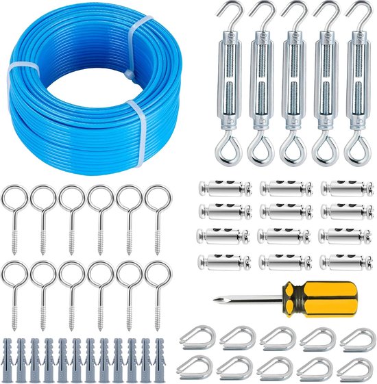 JGS ® Metalen Kabelspanner Set voor Tuin en Kledinglijn, 30 m Stalen ...