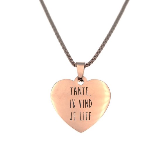 Ketting RVS - Hart - Rosegoud - Tante ik Vind Je Lief | bol