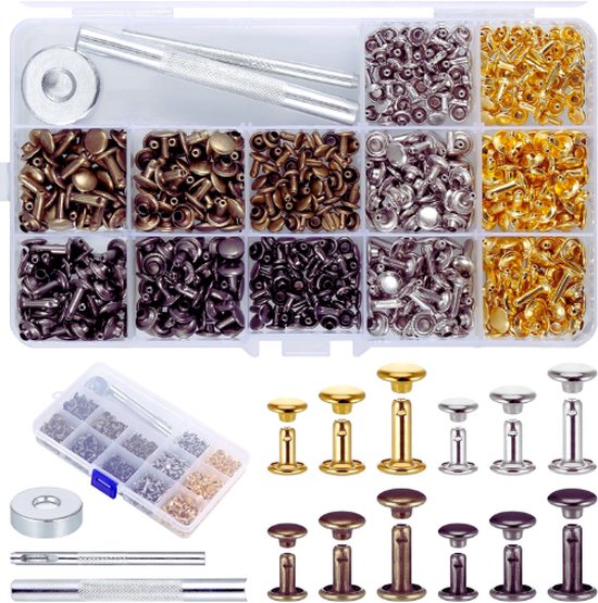 Kit de rivets en cuir 240 pièces - Rivets tubulaires à double capuchon ...