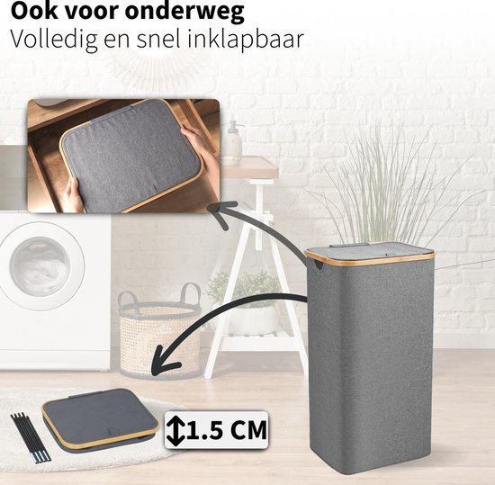 Wasmand met Waszak - 100L - Groot formaat - Wasmand met deksel - Sterk ...