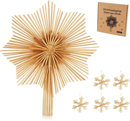 Stro Kerstboom Top Ster 6 stuks Stro Sterren Ornament Set Kerstboom ...