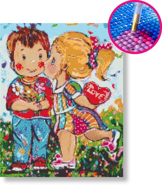 Een klein kusje | Diamond painting | 30x40cm | Vierkante steentjes | Op ...
