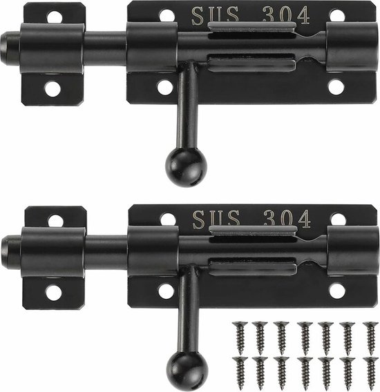 2 stuks - Poortgrendel - deurslot - Grendel - RVS - zwart - 4 in ...