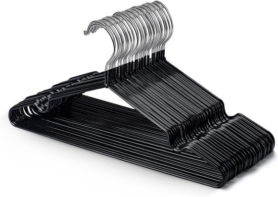 Rubber gecoate metalen hangers - ruimtebesparend - 20 stuks - zwart | bol