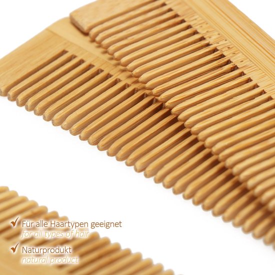 Bamboe haarkam - fijngetande kam - 10 stuks - naturel bruin - 13,5 cm | bol