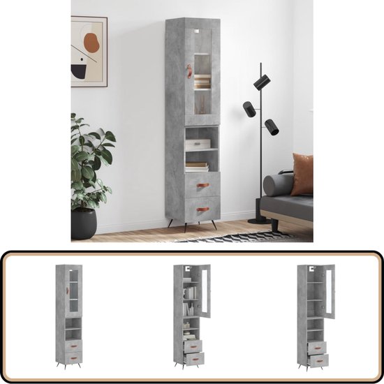 vidaXL Hoge Kast - 180 cm - Beton Grijs - Bewerkt Hout Hoge Kast ...