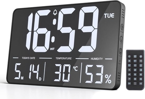 Digitale Wandklok met Groot 13 Inch Display - Temperatuur, Datum, Alarm ...