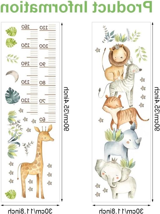 Wall Height Map 60-160 cm Height Cards for Kids Room Forest Animals ...