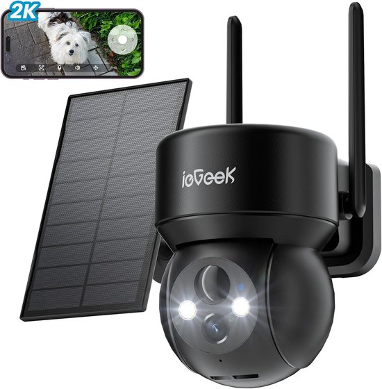 ieGeek Draadloze wifi-bewakingscamera voor buiten - 2K 360° PTZ zonnecamera en... | bol