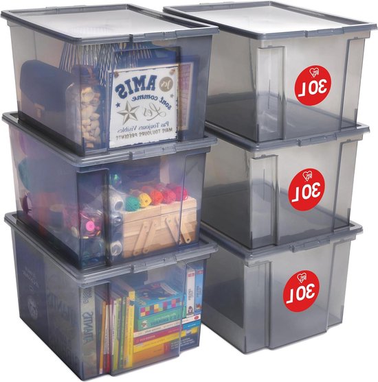 Set van 6 opbergdozen - opbergoplossingen - 6 stuks - grijs - 30 L | bol