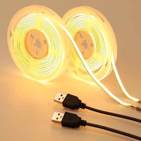 COB USB LED Strip Warm Wit - Flexibel en Zelfklevend - 4M | bol