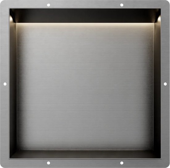 Gun Metal RVS Inbouwnis 30x30x7cm met tegelflens LED verlichting | bol