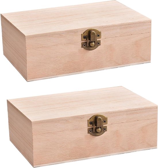 Opbergdoos van onbehandeld hout met natuurlijk deksel - Vintage houten ...